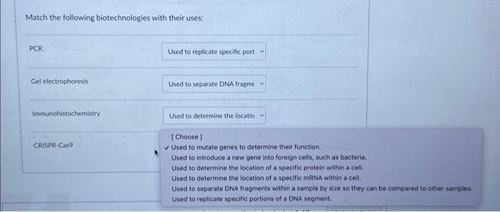 Solved Question 2 Match the following biotechnologies W PCR | Chegg.com
