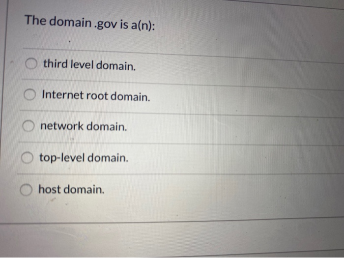 Solved The domain.gov is a(n): third level domain. Internet | Chegg.com
