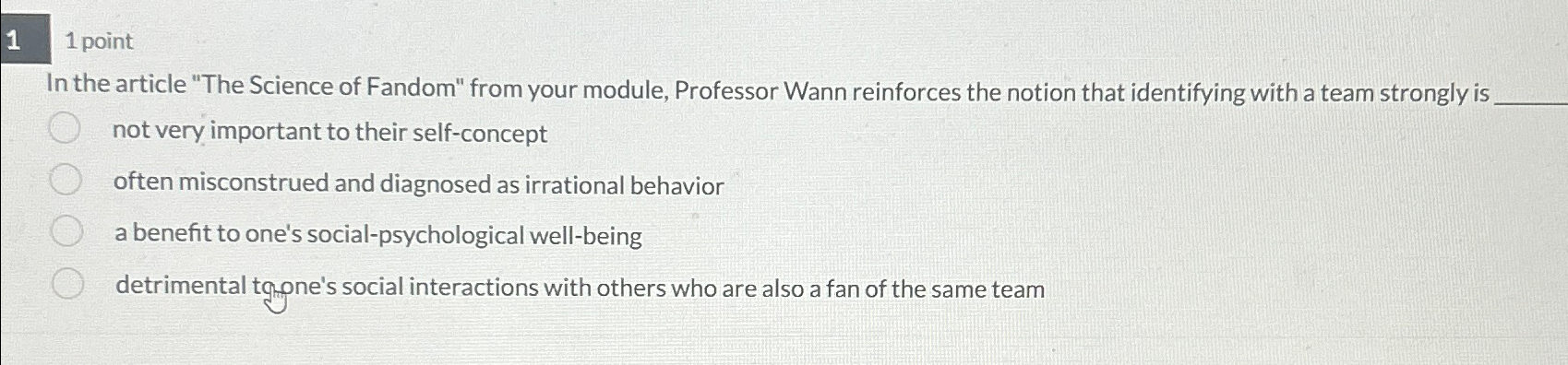 Solved 11 ﻿pointIn the article "The Science of Fandom" from | Chegg.com