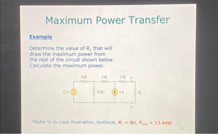Solved Maximum Power Transfer Example Determine the value of | Chegg.com