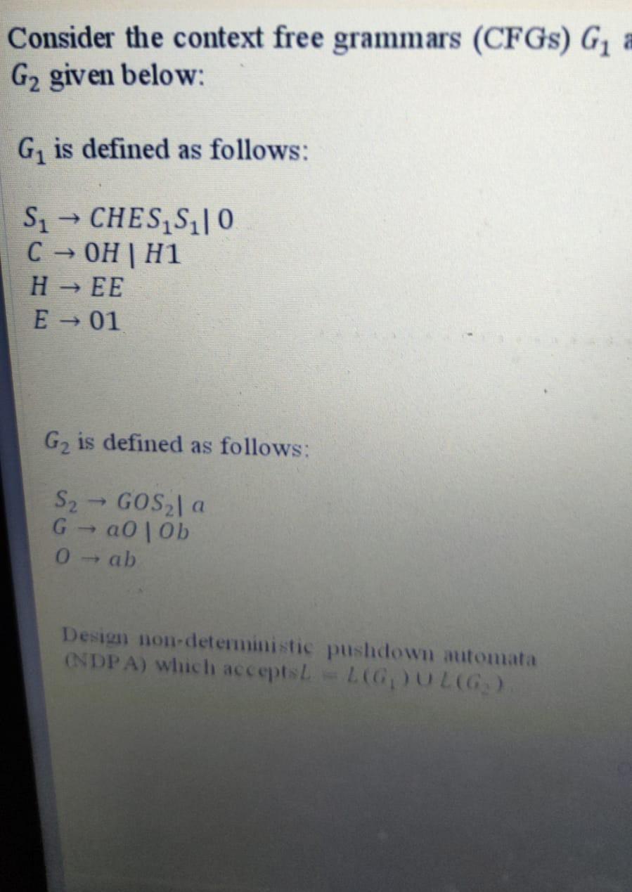 Solved Consider the context free grammars (CFGs) G1 a G2 | Chegg.com