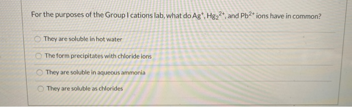 Solved For the purposes of the Group I cations lab, what do | Chegg.com