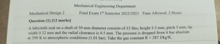 Solved Mechanical Engineering Department Mechanical Design 2 | Chegg.com