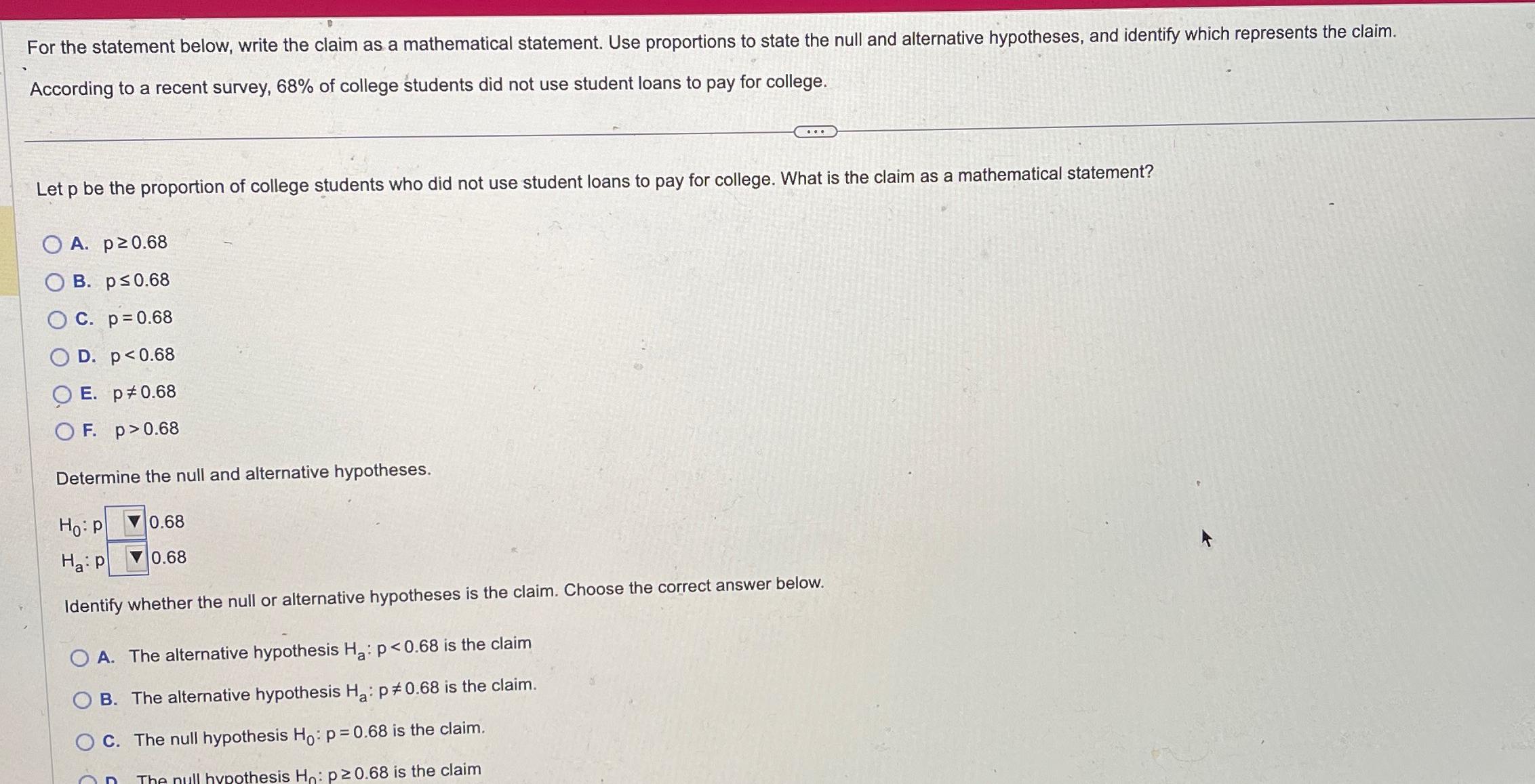 Solved For the statement below, write the claim as a | Chegg.com
