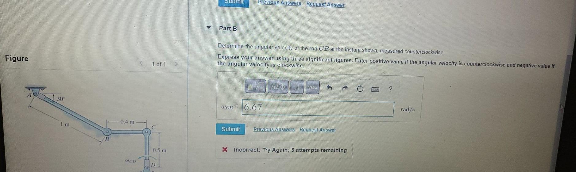 Solved Problem 16.87 Rod CD is rotating with an | Chegg.com
