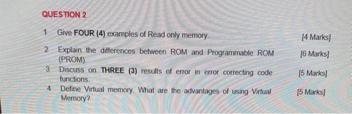 Solved 1 Give FOUR (4) examples of Read only memory. [4 | Chegg.com