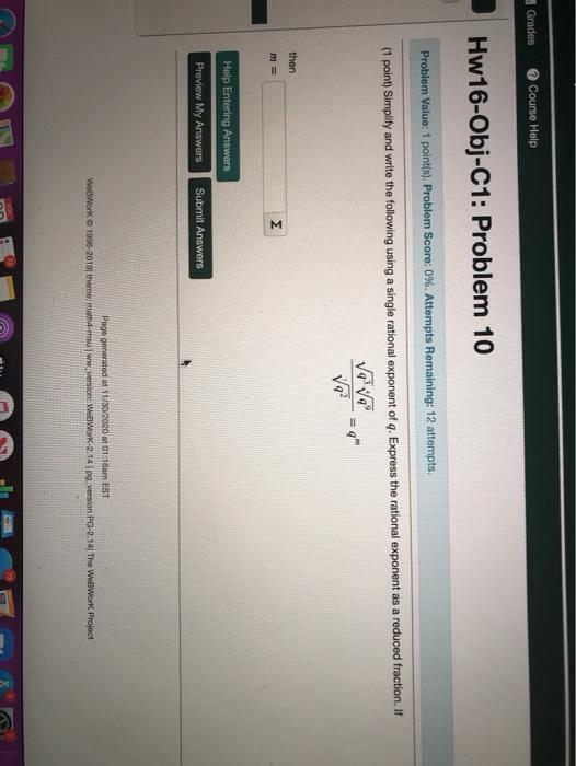 Solved Grades Course Help Hw16-Obj-C1: Problem 10 Problem | Chegg.com Solved Grades Course Help Hw16-Obj-C1: Problem 10 Problem | Chegg.com