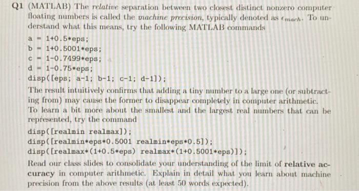 Solved Q1 (MATLAB) The relative separation between two | Chegg.com