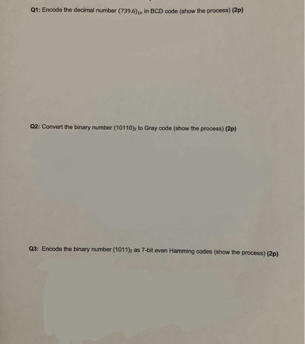 Solved Q1: Encode the decimal number (739.6)10 in BCD code | Chegg.com