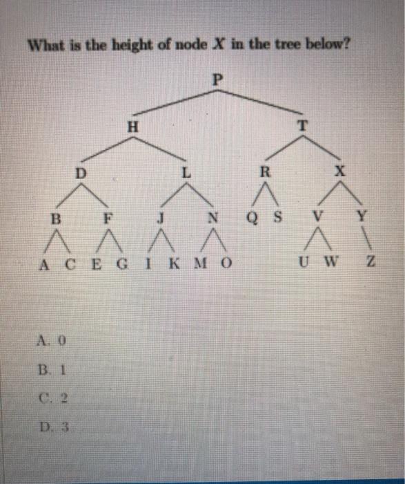 Solved What is the height of node X in the tree below? P. H | Chegg.com