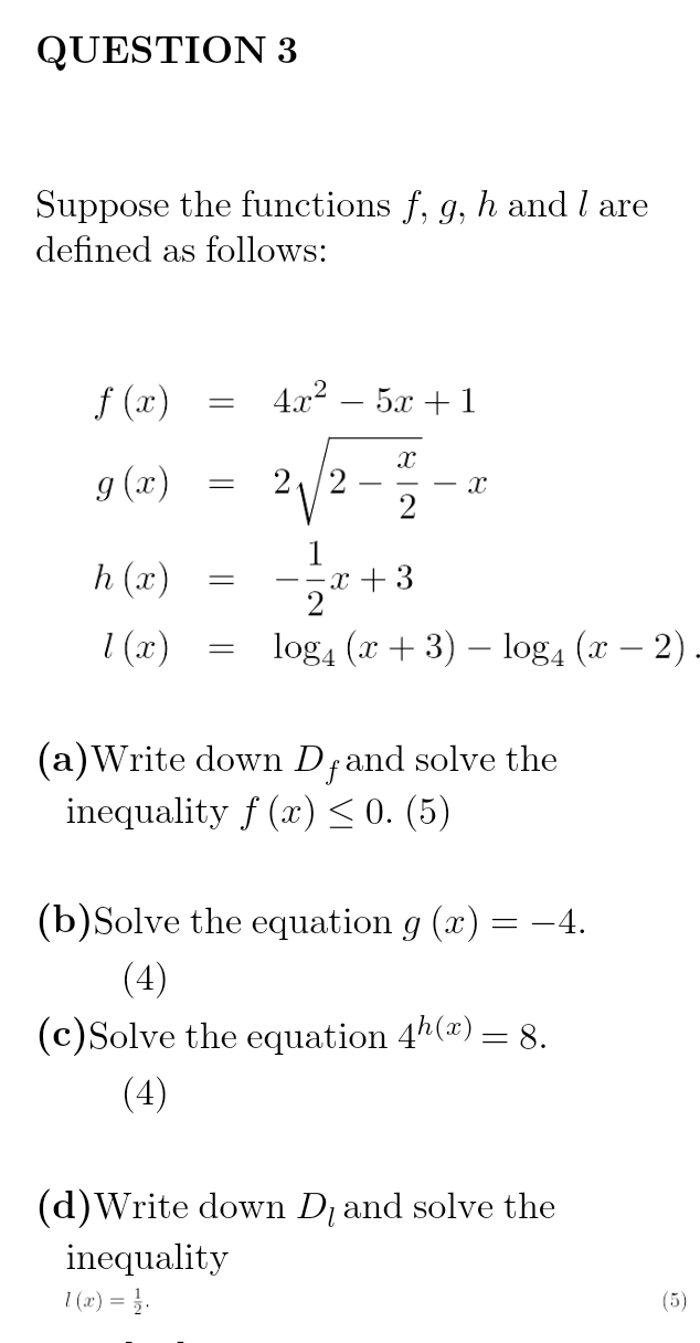 Solved Suppose the functions f,g,h and l are defined as | Chegg.com