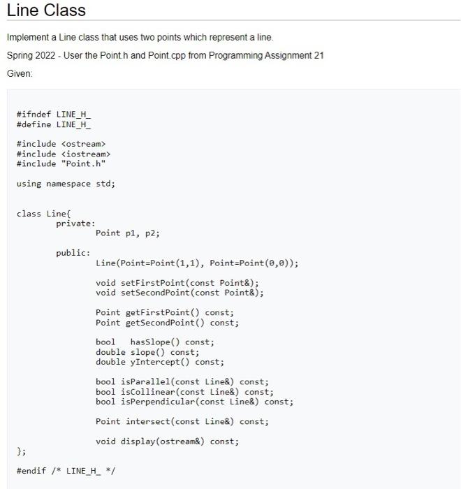 Solved Line Class Implement a Line class that uses two | Chegg.com