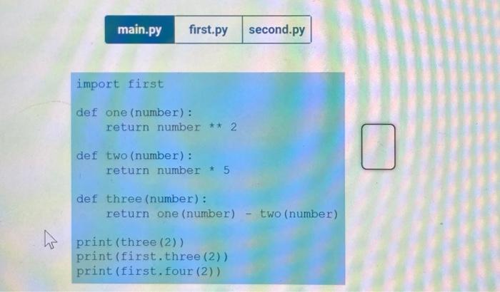 Solved import first def one (number): return number ⋆⋆2 def | Chegg.com