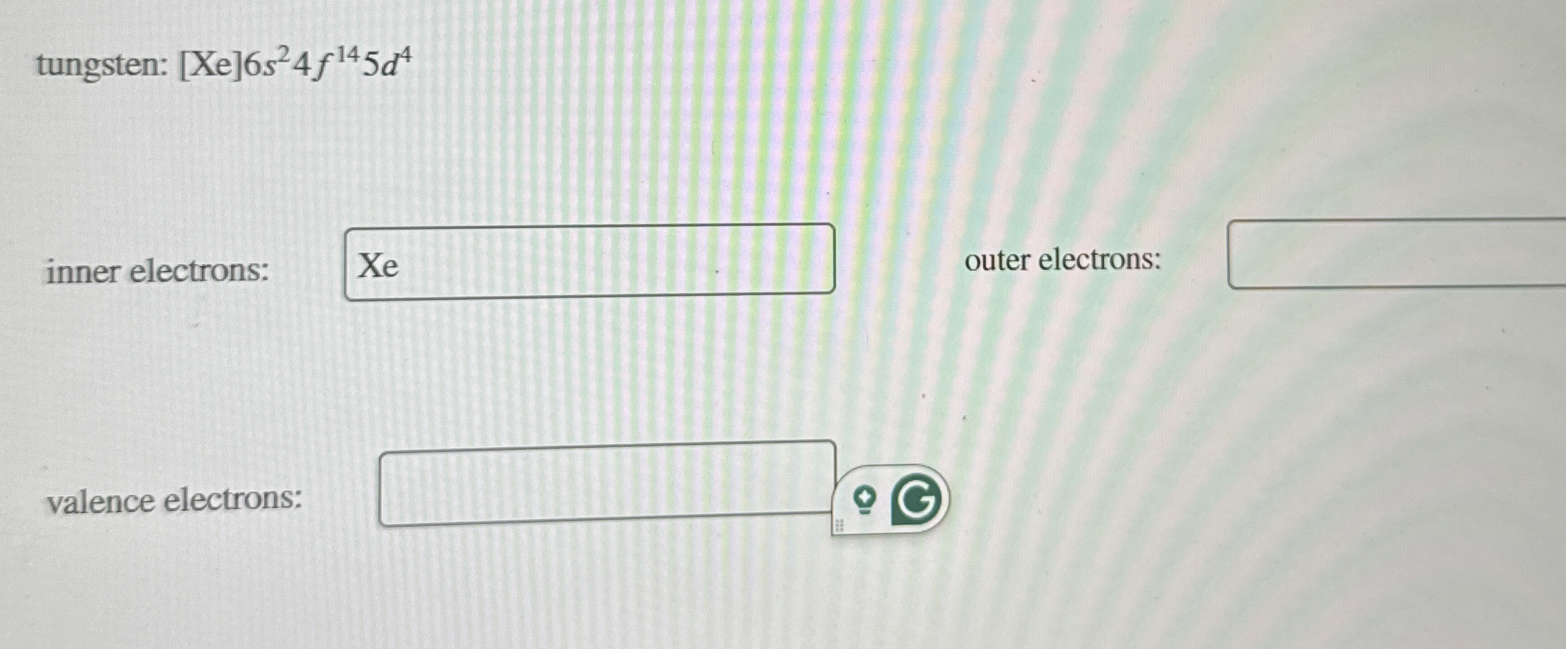 Solved tungsten: [Xe] 6s24f145d4inner electrons:outer | Chegg.com