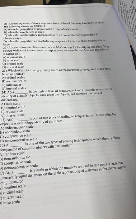 Solved 21) Discarding unsatisfactory responses from | Chegg.com