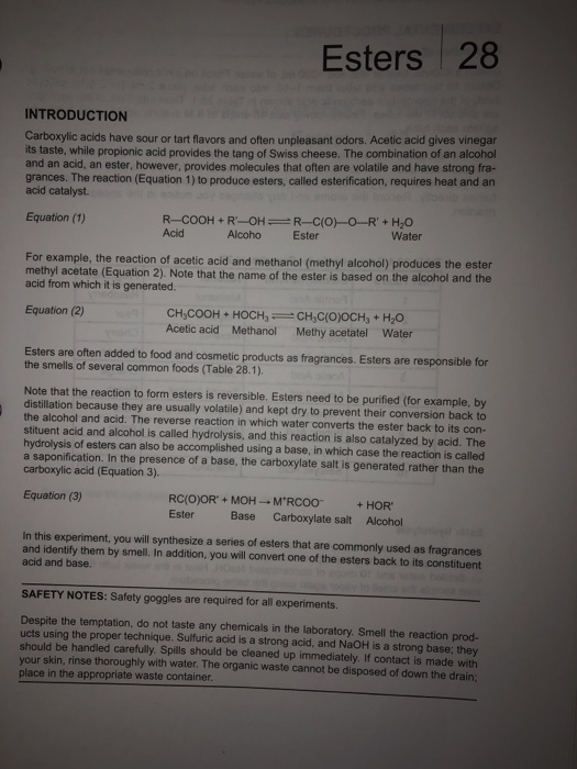 Solved Date Name Section PRE-LAB QUESTIONS Esters EXPERIMENT | Chegg.com