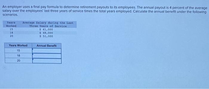 Solved An employer uses a final pay formula to determine | Chegg.com