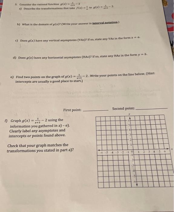 Solved 3. Conslaler the rational function g(x)=x+31−2 a) | Chegg.com