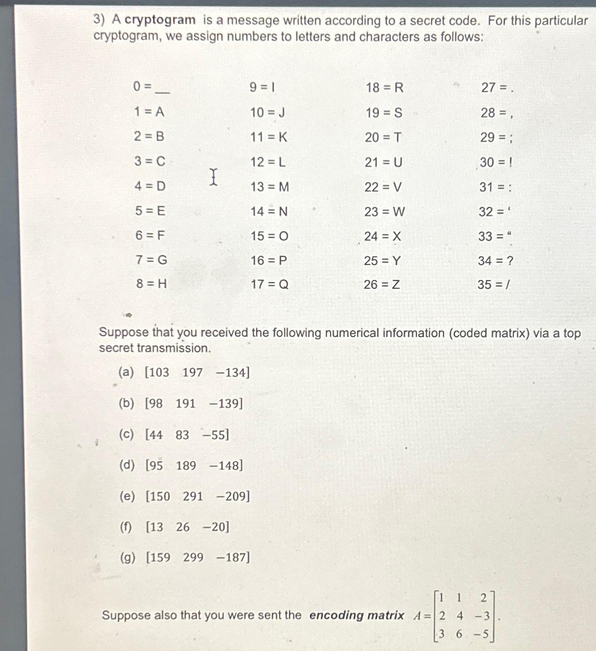 Solved A cryptogram is a message written according to a | Chegg.com