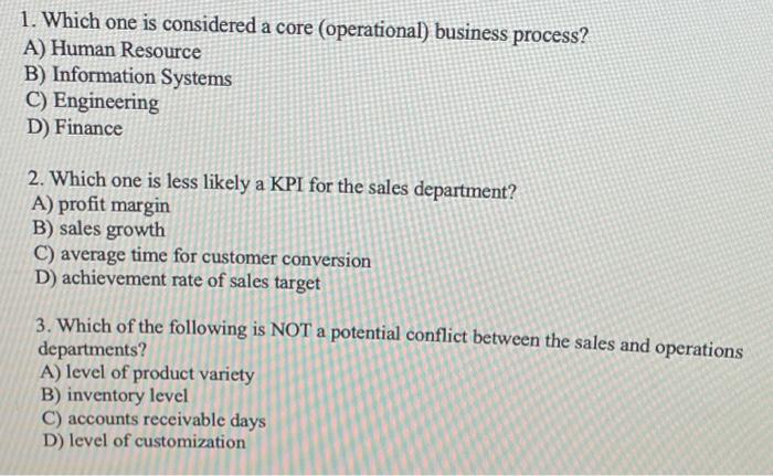 Solved 1. Which one is considered a core (operational) | Chegg.com