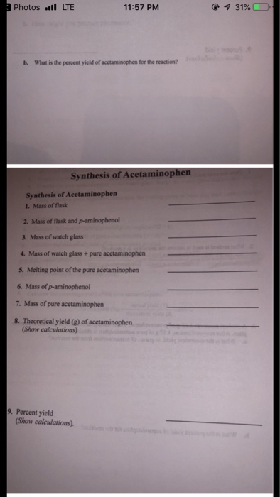 Solved Pre-Lab Study Questions Synthesis of Acetaminophen | Chegg.com