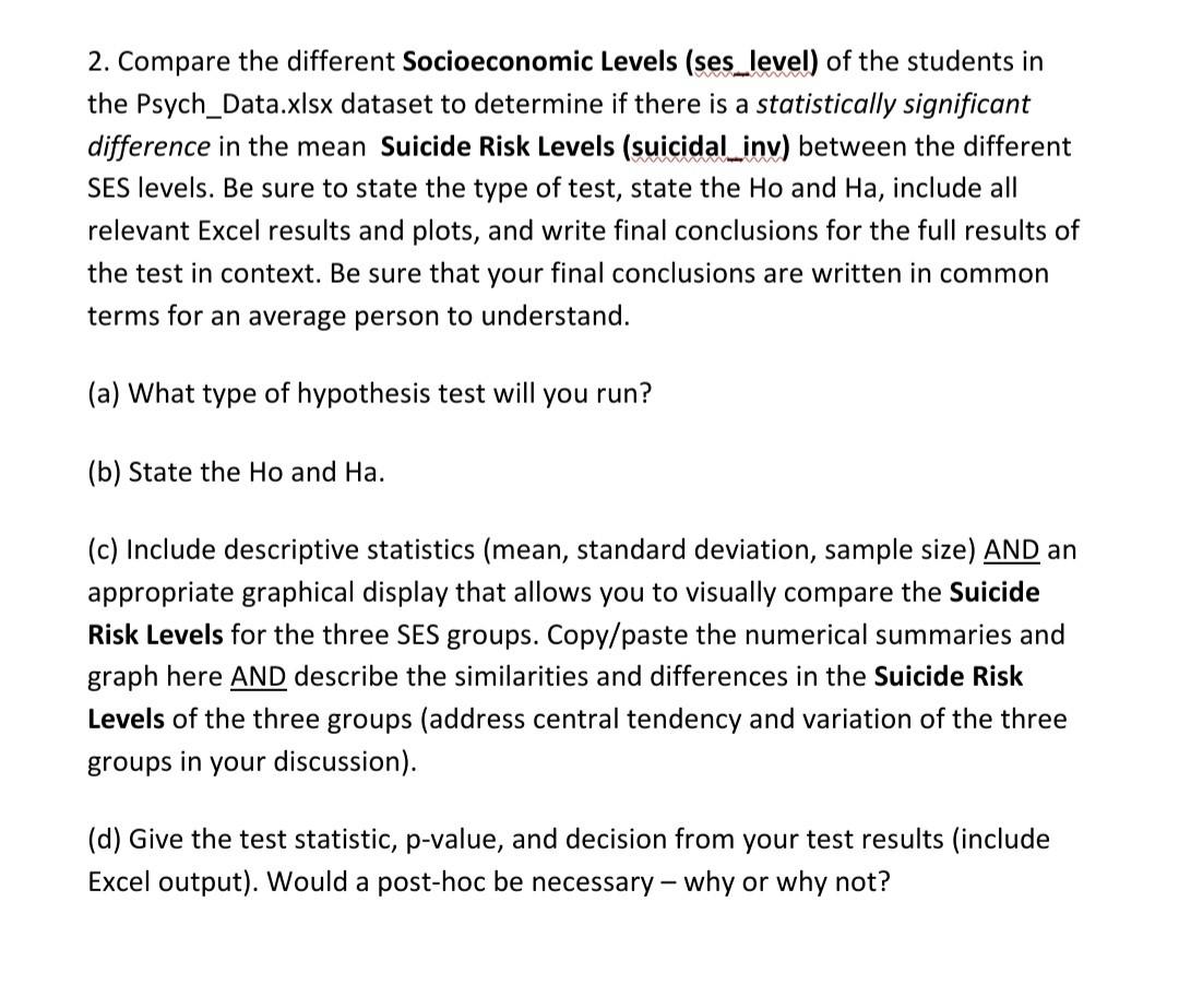 2. Compare the different Socioeconomic Levels | Chegg.com