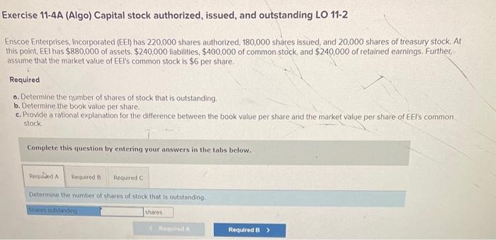 Solved Exercise 11-4A (Algo) Capital stock authorized, | Chegg.com