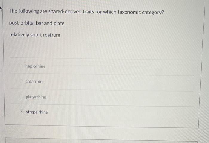 Solved The following are shared-derived traits for which | Chegg.com