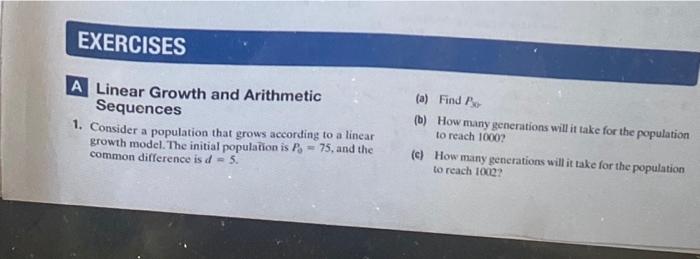 Solved EXERCISES A Linear Growth and Arithmetic Sequences 1. | Chegg.com