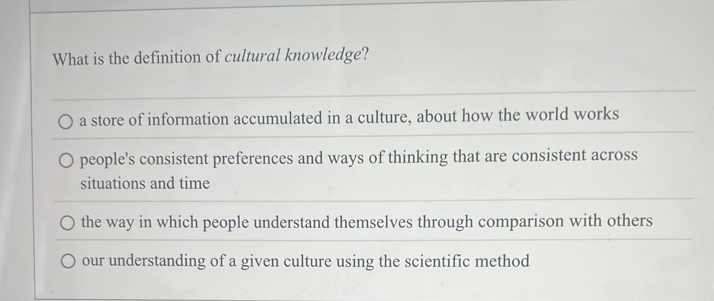 Solved What is the definition of cultural knowledge?a store | Chegg.com