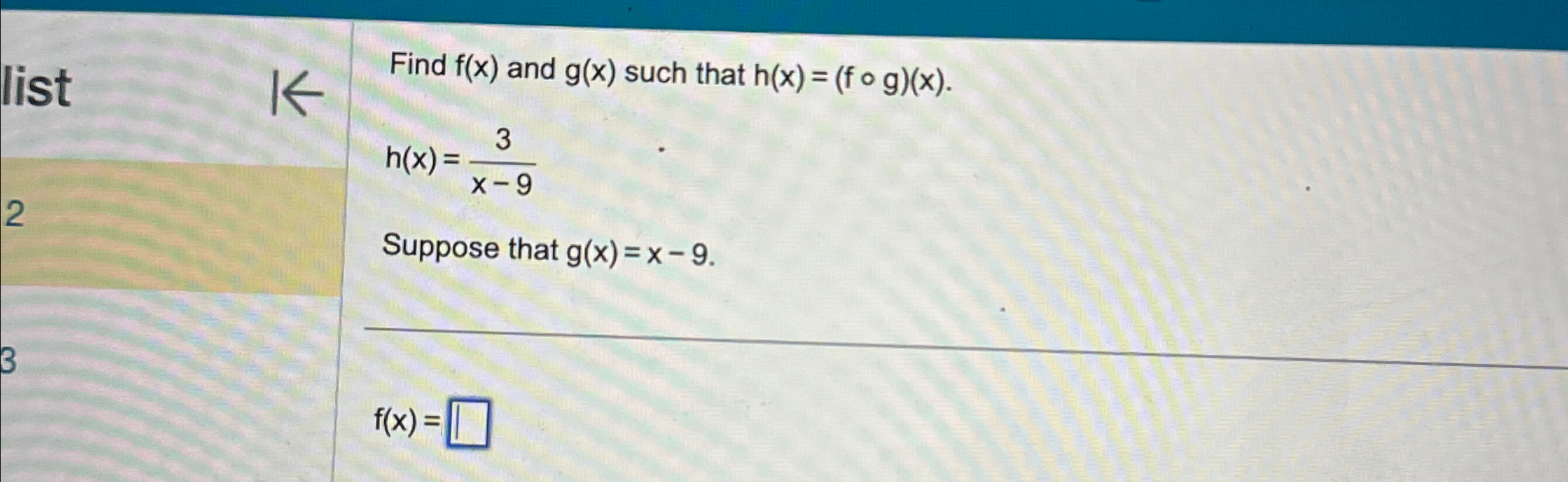 Solved Find f(x) ﻿and g(x) ﻿such that | Chegg.com