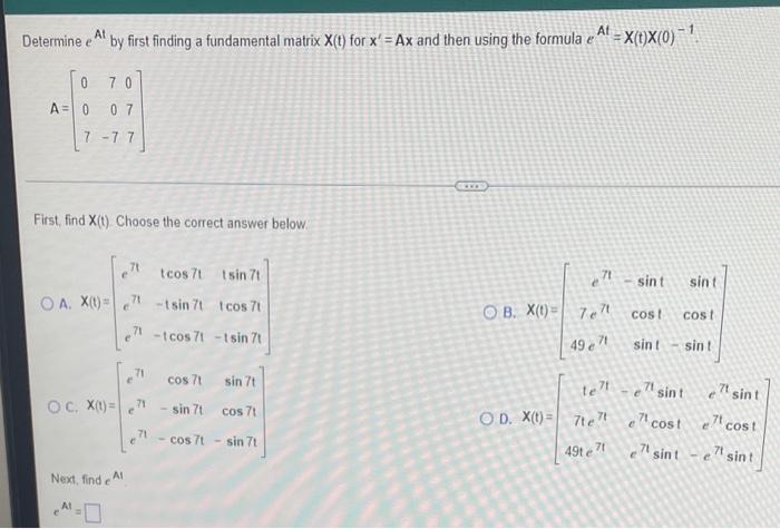 Solved Determine e Al by first finding a fundamental matrix | Chegg.com