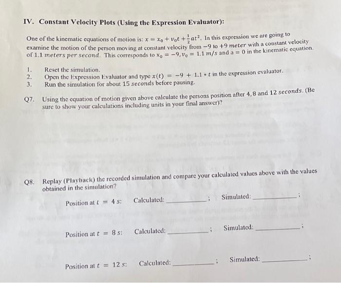 Solved IV. Constant Velocity Plots (Using the Expression | Chegg.com