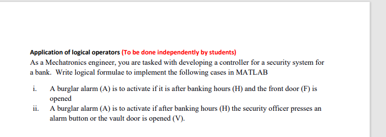 Solved Application of logical operators (To be done | Chegg.com