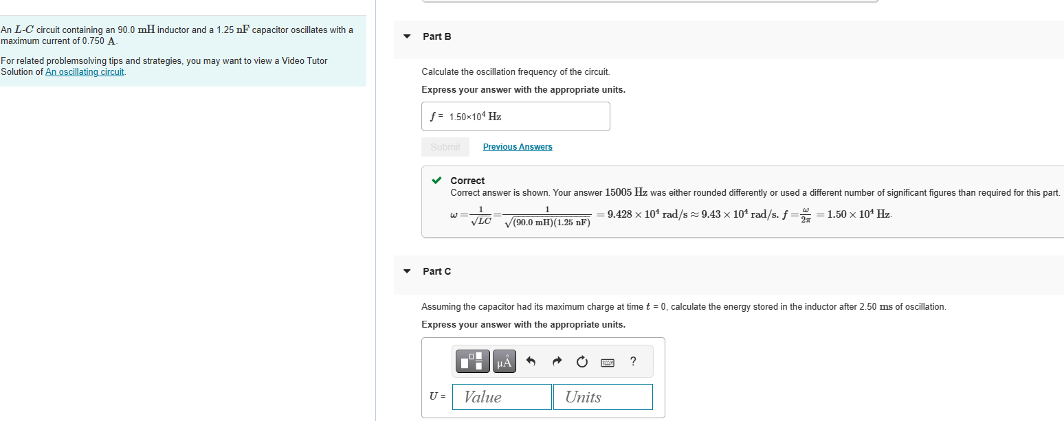 Solved An L C ﻿circuit Containing An 90 0mh ﻿inductor And A