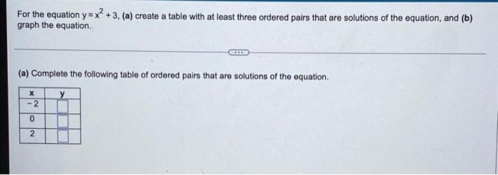 Solved For the equation y=x² +3. (a) create a table with at | Chegg.com