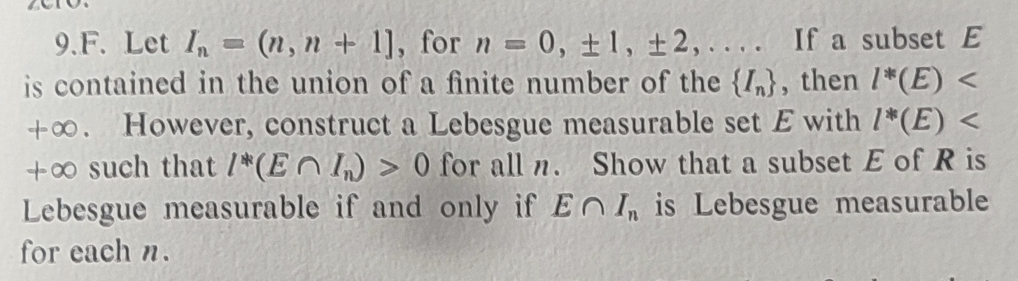 Solved 9.F. ﻿Let In=(n,n+1], ﻿for n=0,+-1,+-2,dots. If a | Chegg.com