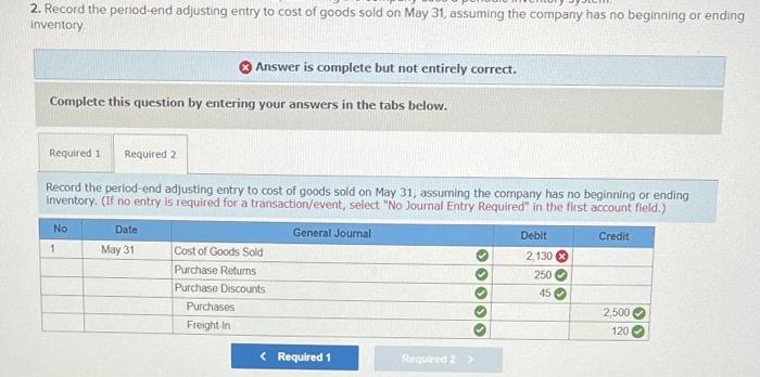 2. Record the period-end adjusting entry to cost of | Chegg.com