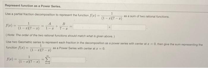 Solved 1 Represent function as a Power Series. Use a partial | Chegg.com