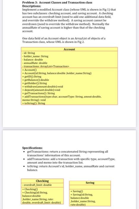 Solved Problem 3: Account Classes and Transaction class | Chegg.com