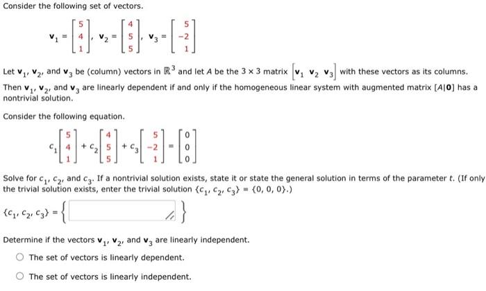 Solved Consider the following set of vectors. | Chegg.com