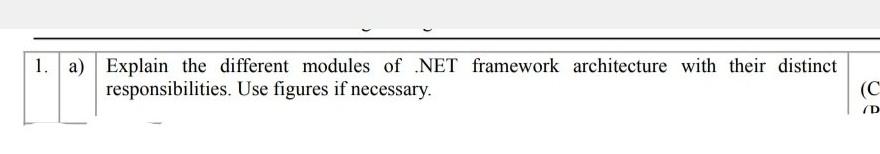 Solved 1. a) Explain the different modules of .NET framework | Chegg.com