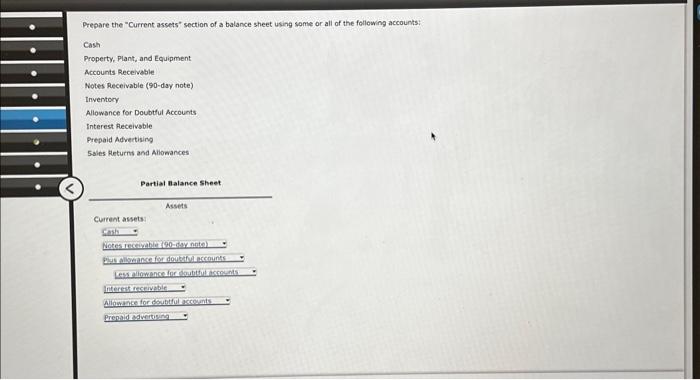 Solved Prepare the "Current assets" section of a balance | Chegg.com