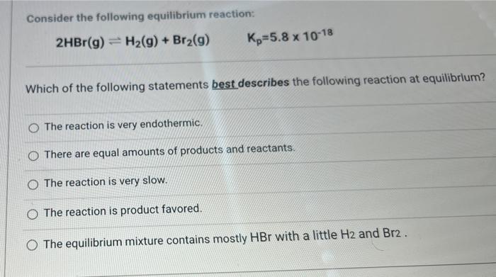 Consider the following equilibrium reaction: | Chegg.com