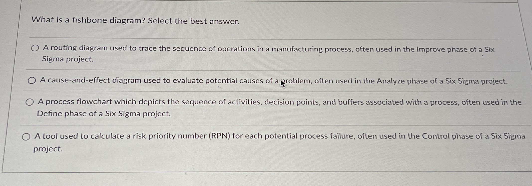 Solved What is a fishbone diagram? Select the best answer.A | Chegg.com
