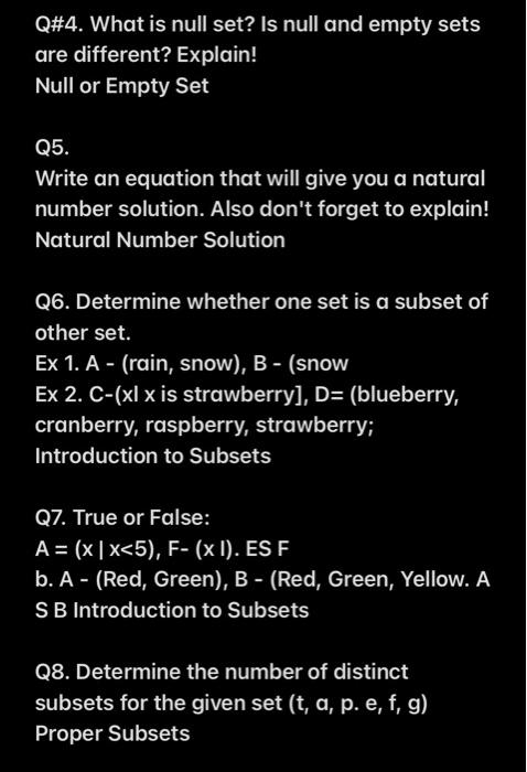Q#4. What is null set? Is null and empty sets are | Chegg.com