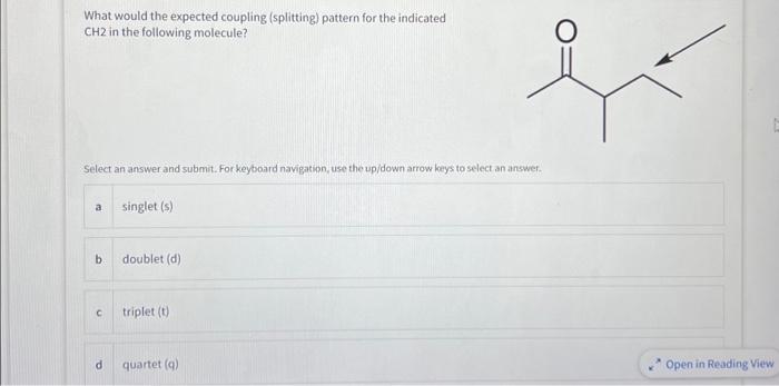 Solved What would the expected coupling (splitting) pattern | Chegg.com