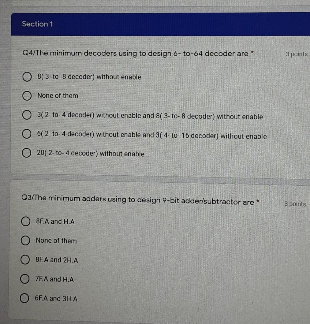 Solved Section 1 Q4/The minimum decoders using to design | Chegg.com