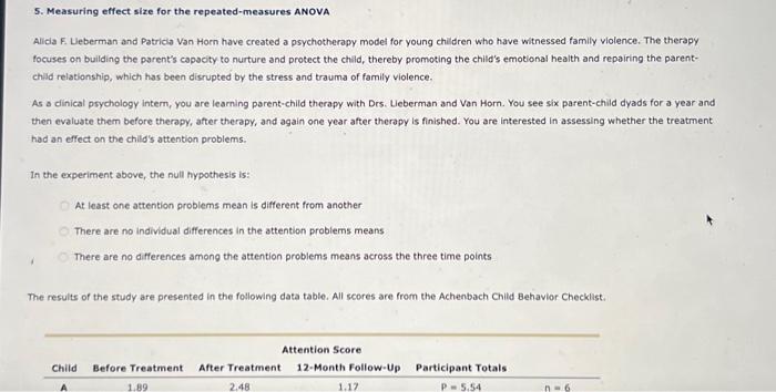 Solved 5. Measuring effect size for the repeated-measures | Chegg.com