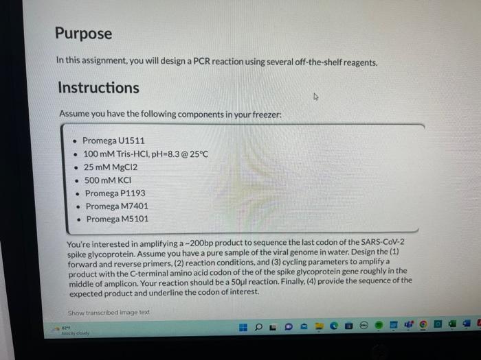 Purpose In this assignment, you will design a PCR | Chegg.com